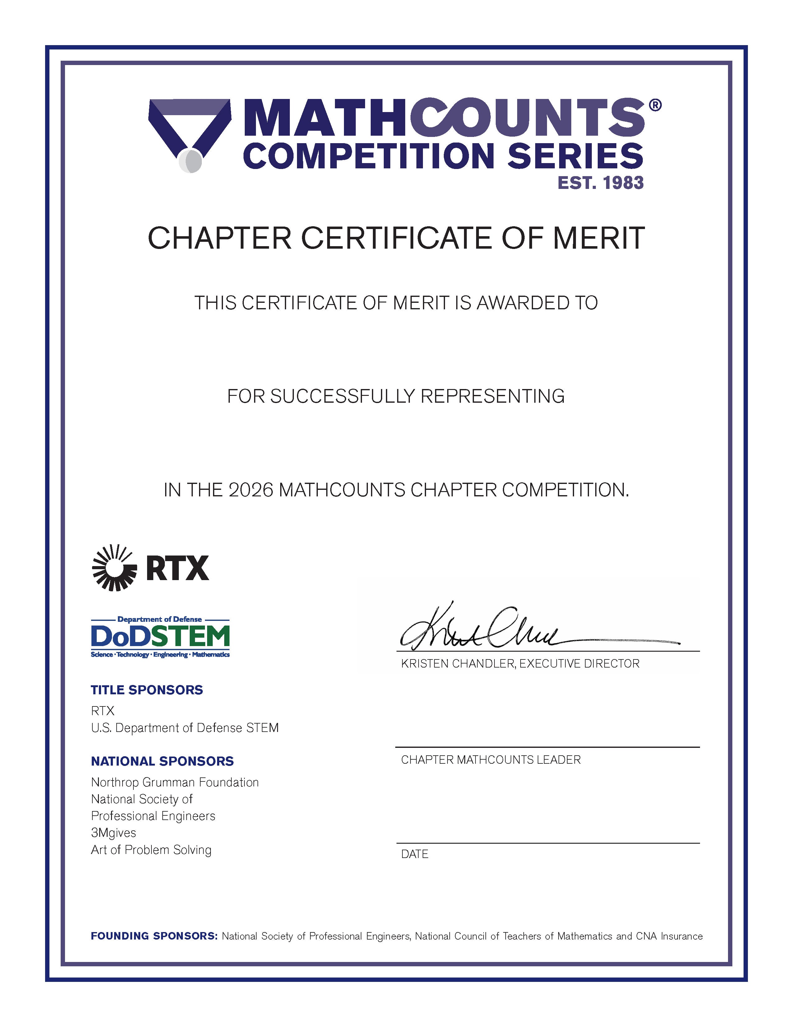 CSC Chapter Student Certificate of Merit – MATHCOUNTS Store