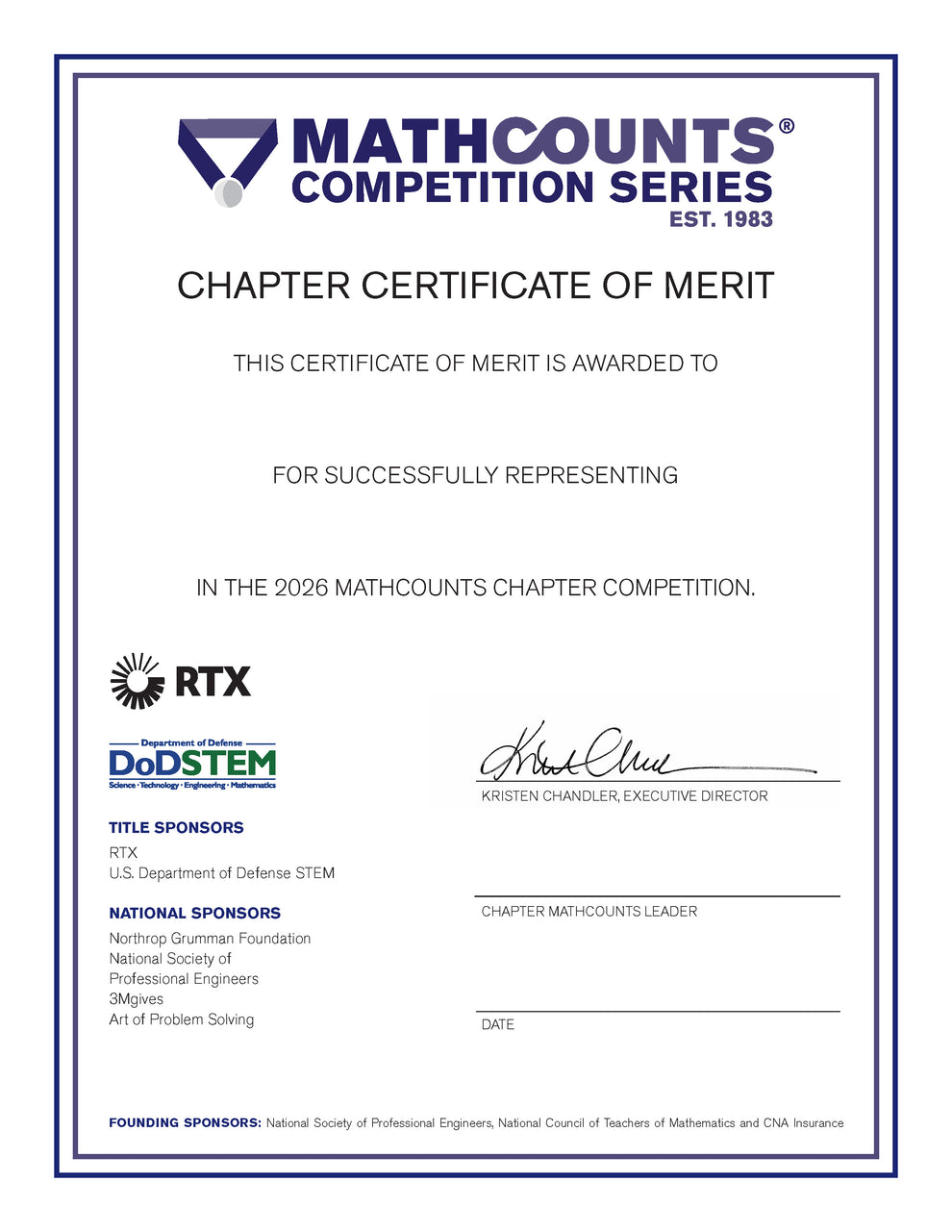 CSC Chapter Student Certificate of Merit – MATHCOUNTS Store