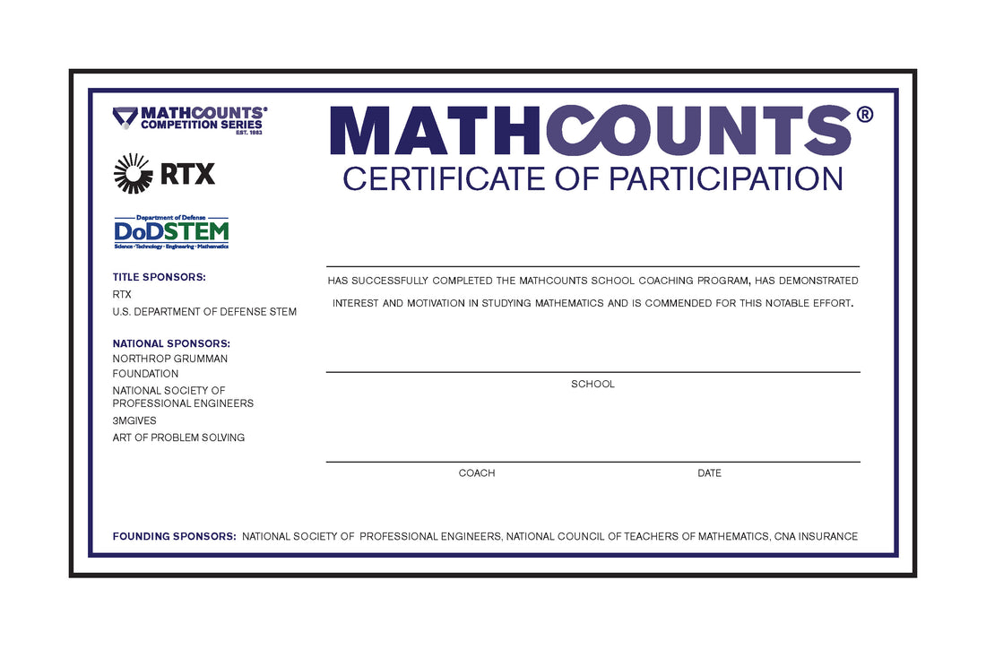MC1443 Certificate of Participation – MATHCOUNTS Store