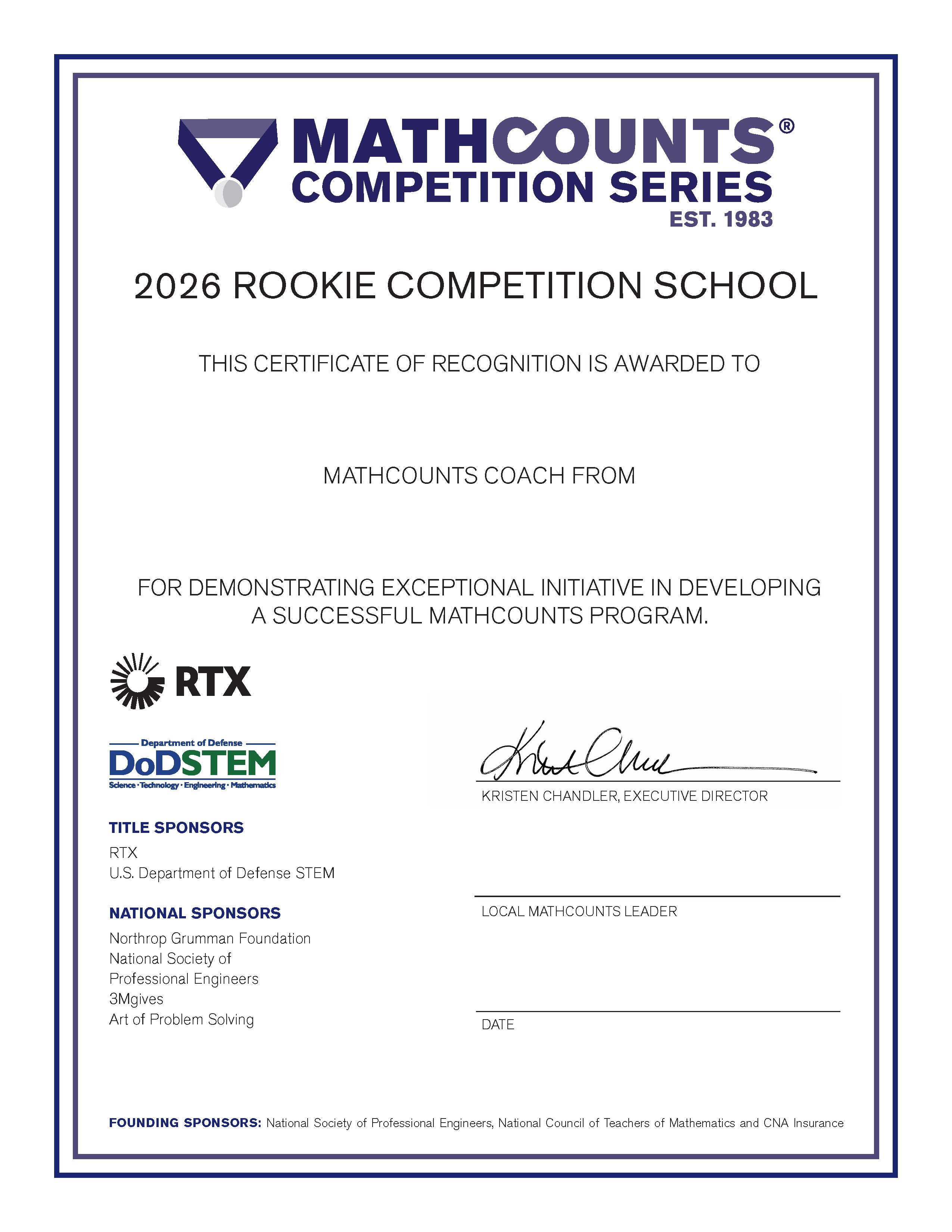 NRC Rookie School Certificate – MATHCOUNTS Store