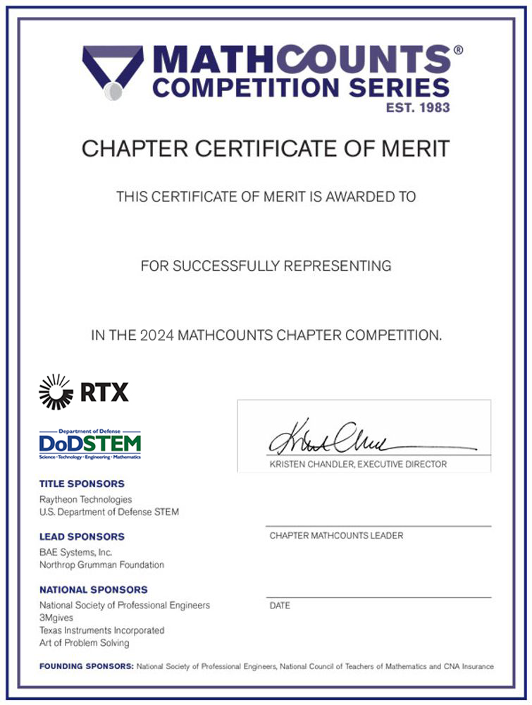 CSC Chapter Student Certificate of Merit – MATHCOUNTS Store